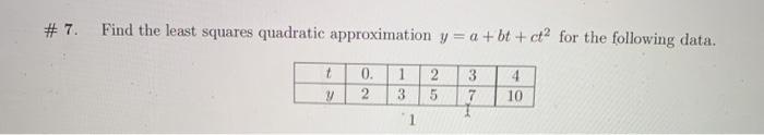 Solved # 7 Find the least squares quadratic approximation y | Chegg.com
