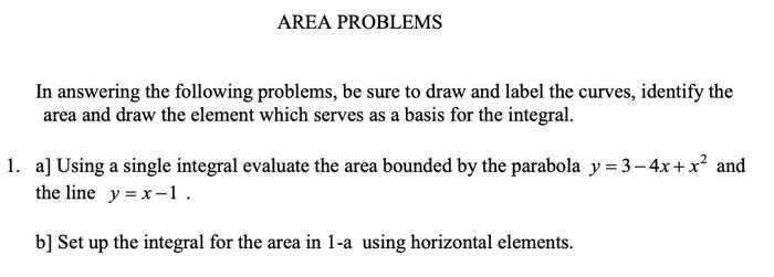 Solved AREA PROBLEMS In answering the following problems, be | Chegg.com