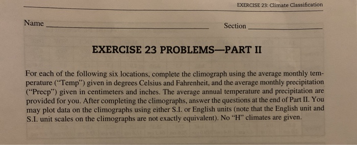 Solved EXERCISE 23: Climate Classification Name Section | Chegg.com