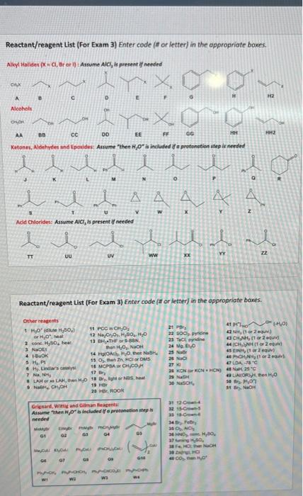 Using the reagent list \&, identify the reagents | Chegg.com