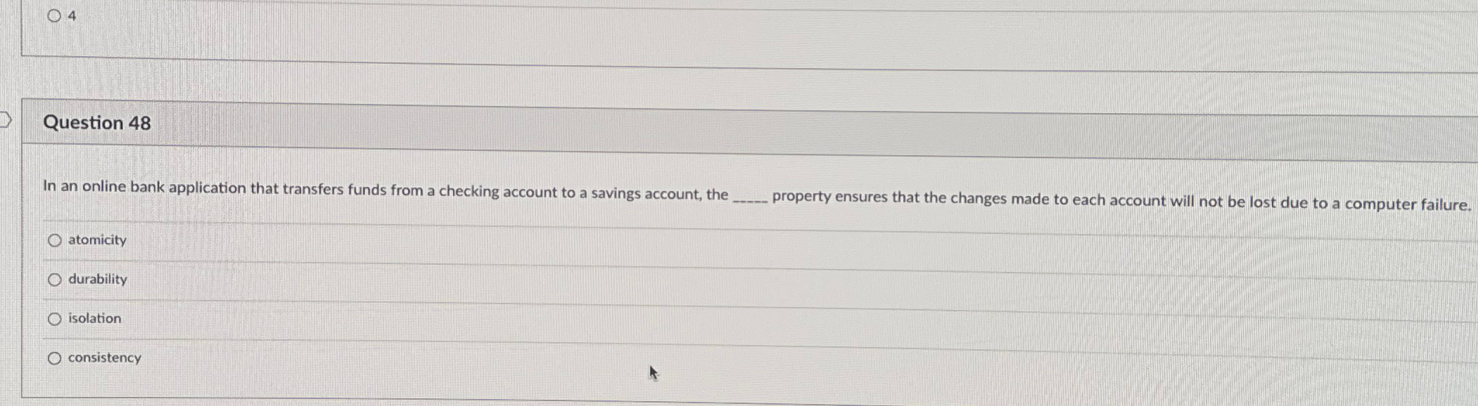 Solved 4Question 48In an online bank application that | Chegg.com