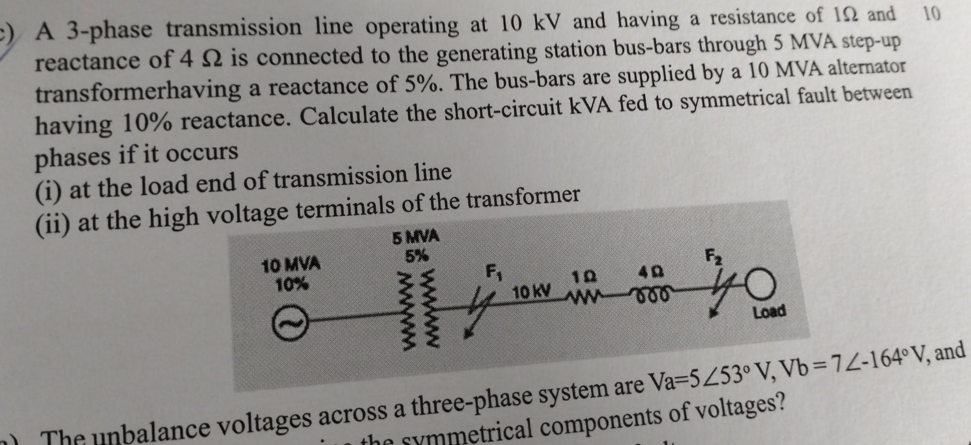 Solved A 3-phase transmission line operating at 10kV and | Chegg.com
