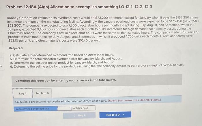 Solved Problem 12-18A (Algo) Allocation to accomplish | Chegg.com