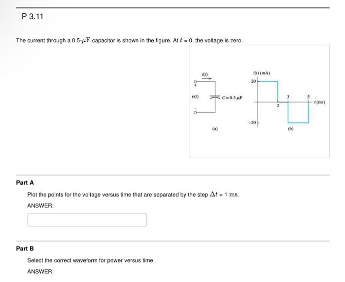 Solved The current through a 0.5−μF capacitor is shown in | Chegg.com