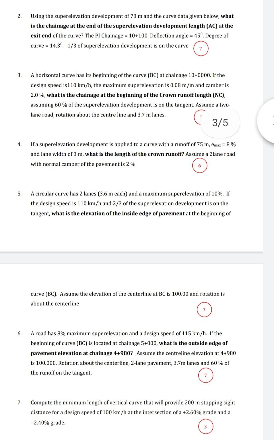 Solved 2. Using the superelevation development of 78 m and | Chegg.com