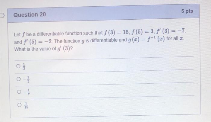 Solved Let f be a differentiable function such that | Chegg.com