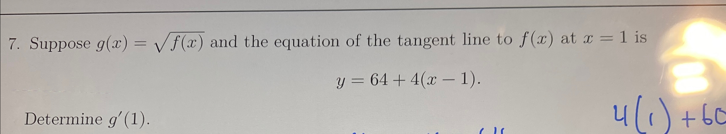 Solved Suppose g(x)=f(x)2 and the equation of the tangent | Chegg.com Solved Suppose g(x)=f(x)2 and the equation of the tangent | Chegg.com