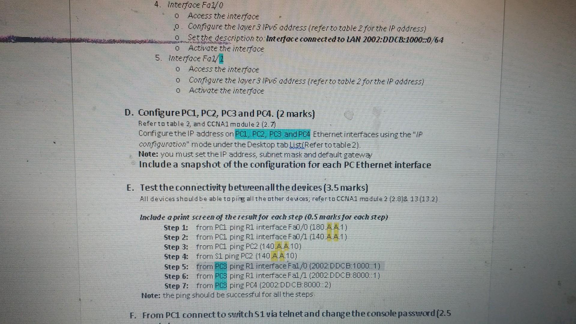 Solved efer to table 2 and CCNA1 module 10 Include a screen | Chegg.com