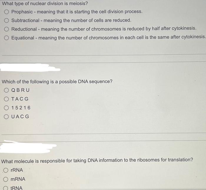 Solved What type of nuclear division is meiosis? O Prophasic | Chegg.com