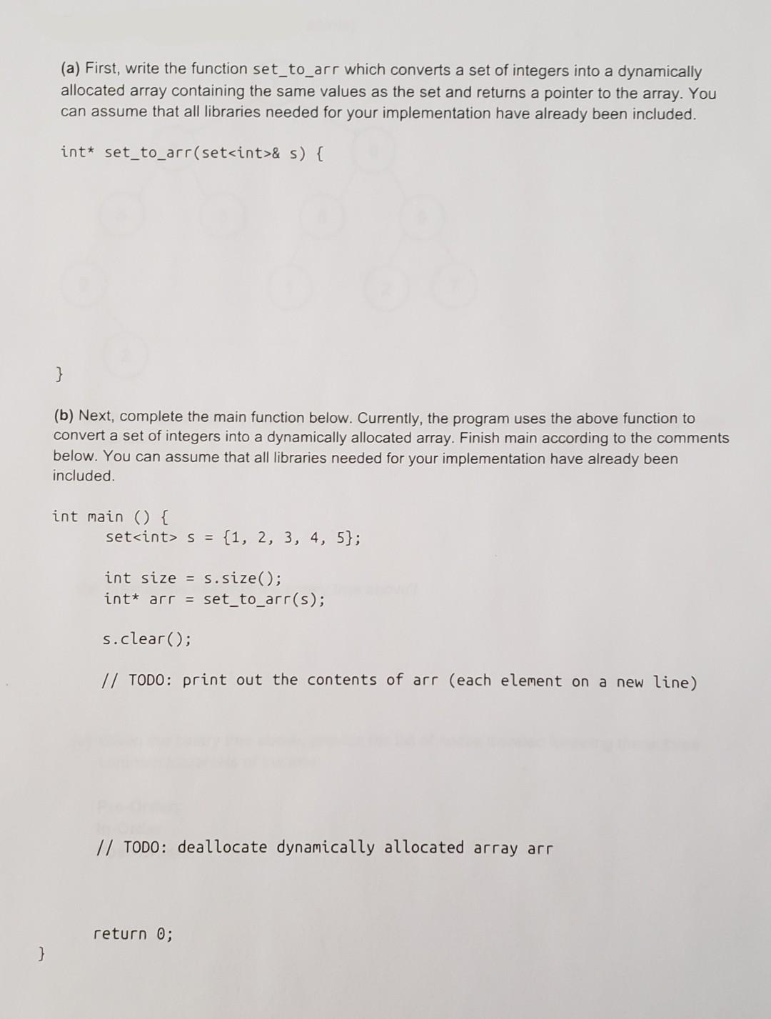 Solved (a) First, write the function set_to_arr which | Chegg.com