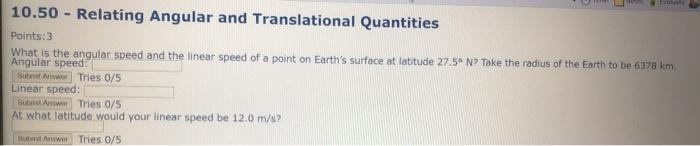 Solved 10.50 - Relating Angular and Translational Quantities | Chegg.com