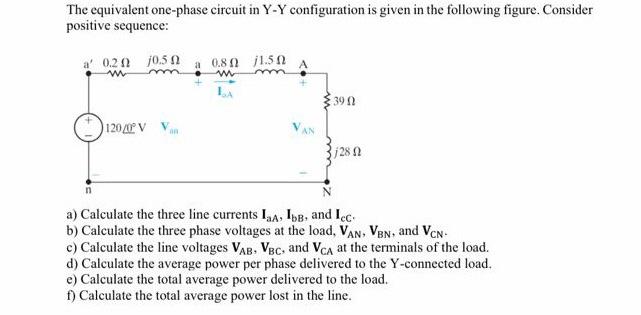 The equivalent one-phase circuit in Y−Y configuration | Chegg.com
