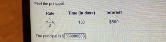 Solved Find the principal Rate Time (in days) Interest 75% | Chegg.com