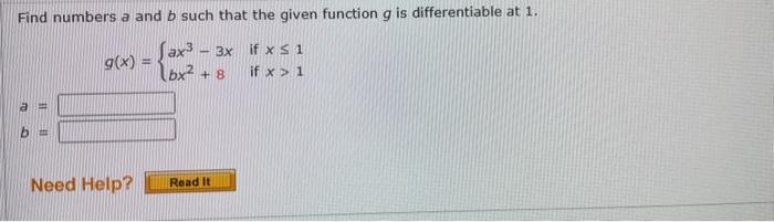 Solved Find numbers a and b such that the given function g | Chegg.com