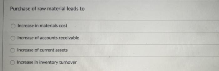 Solved Purchase of raw material leads to Increase in | Chegg.com