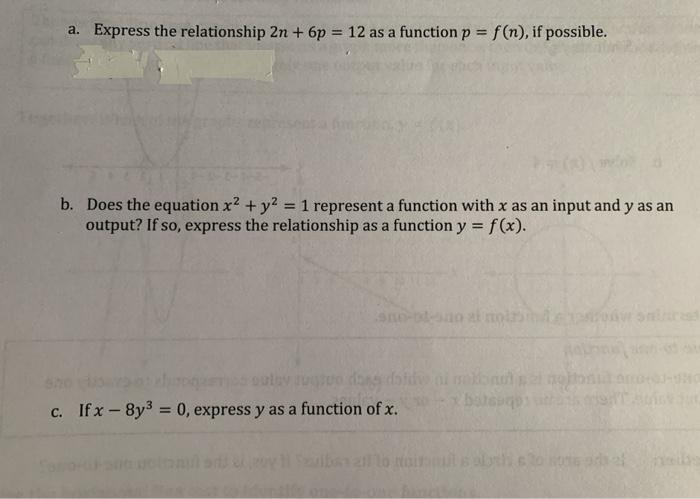 Solved a. Express the relationship 2n + 6p = 12 as a | Chegg.com