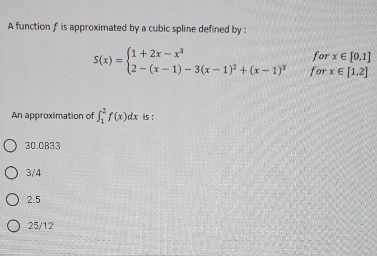 Solved A function f is approximated by a cubic spline | Chegg.com