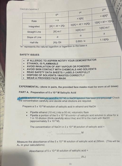2120 CHEMISTRY 2 PART D Data analysis and | Chegg.com