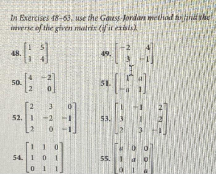Solved In Exercises 48-63, use the Gauss-Jordan method to | Chegg.com