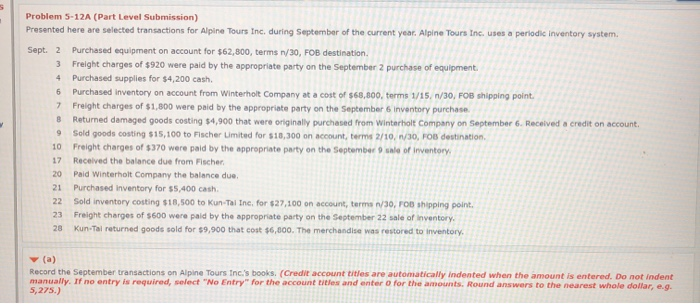 Solved Problem 5-12A (Part Level Submission) Presented here | Chegg.com