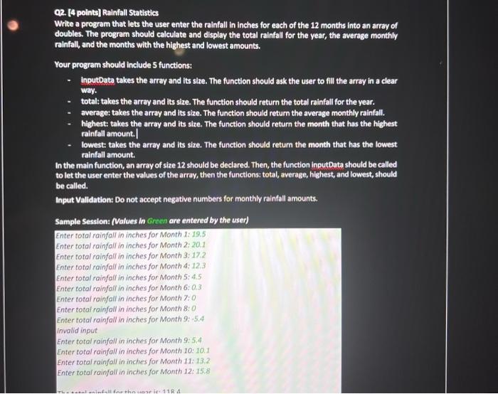 Solved Q2. [4 points] Rainfall Statistics Write a program | Chegg.com