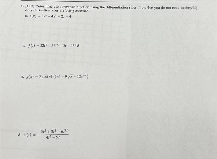 Solved 1. [DS2] Determine the derivative function using the | Chegg.com