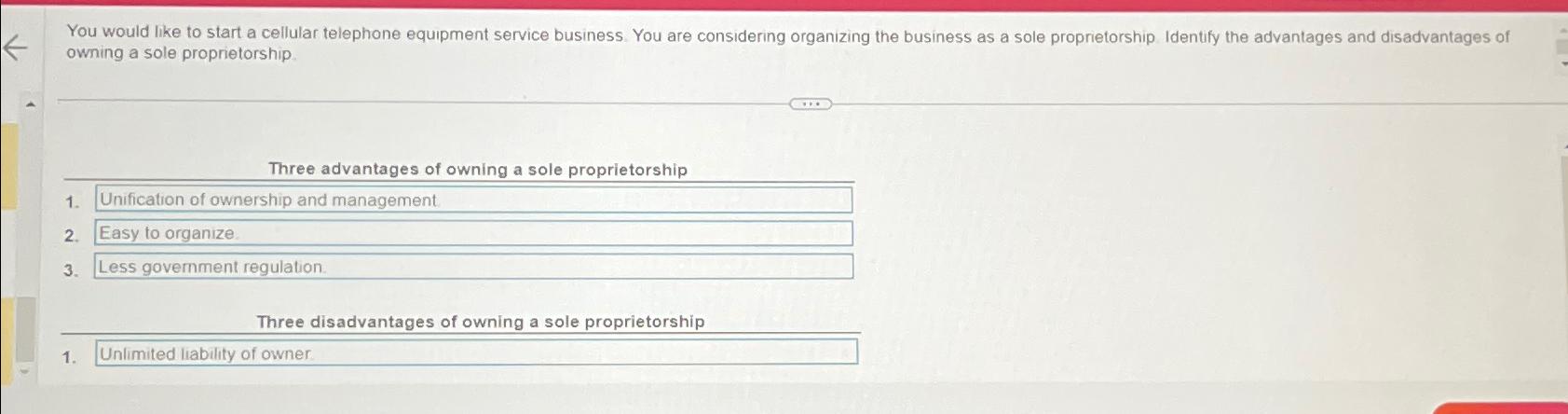 Solved owning a sole proprietorship.Three advantages of | Chegg.com