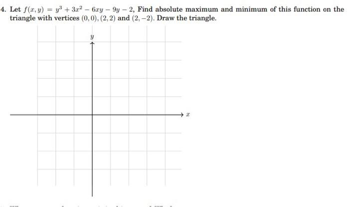 Solved 4. Let f(x,y)=y3+3x2−6xy−9y−2, Find absolute maximum | Chegg.com