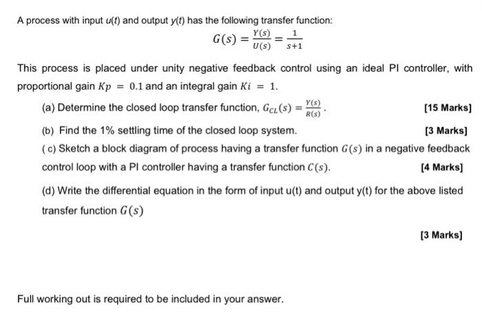 Solved A Process With Input U T And Output Y T Has The