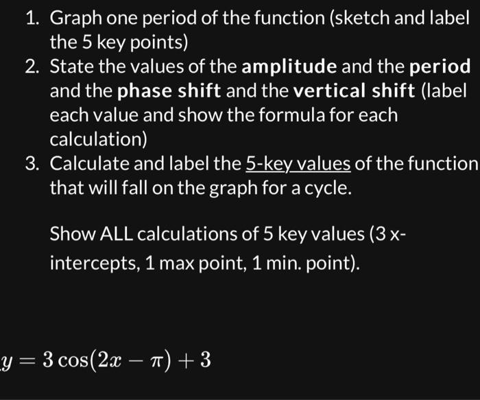 1. Graph one period of the function (sketch and label | Chegg.com