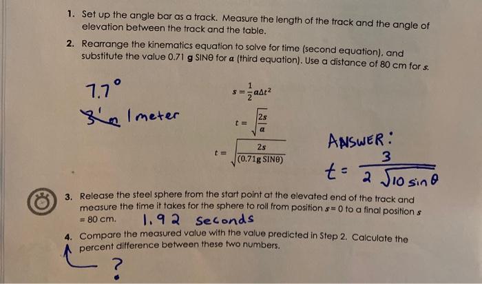 1. Set up the angle bar as a track. Measure the | Chegg.com