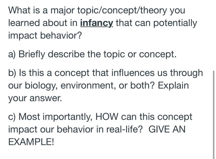Solved What is a major topic/concept/theory you learned | Chegg.com