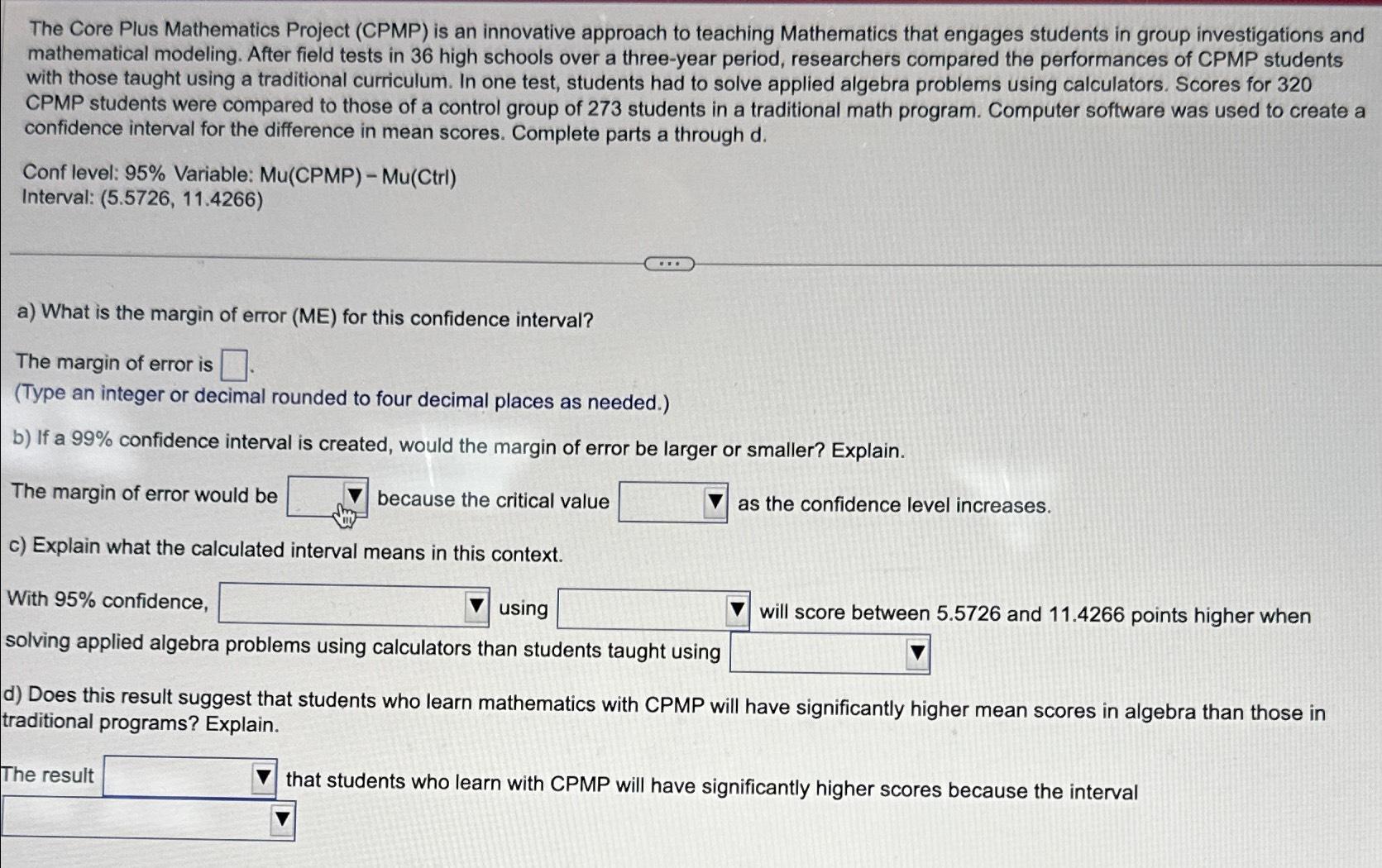 Solved The Core Plus Mathematics Project (CPMP) ﻿is an | Chegg.com