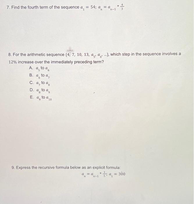 Solved Write recursive formulas: a. | Chegg.com