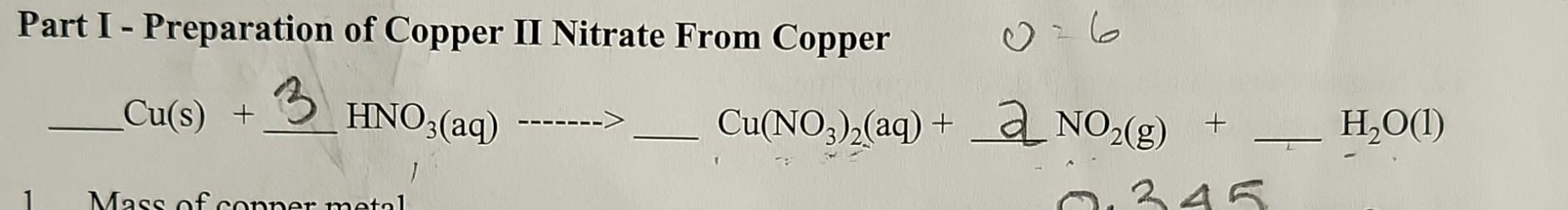 Solved Part I - Preparation of Copper II Nitrate From Copper | Chegg.com