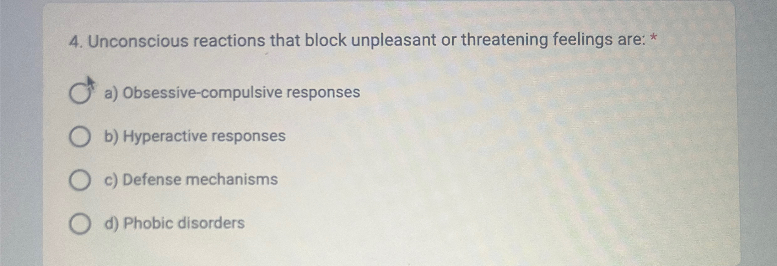 Solved Unconscious reactions that block unpleasant or | Chegg.com
