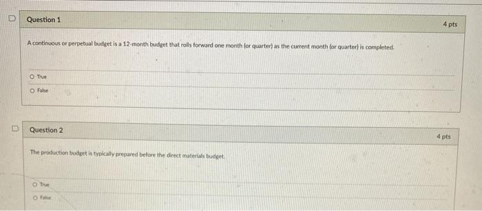 Solved D Question 1 4 pts A continuous or perpetual budget | Chegg.com