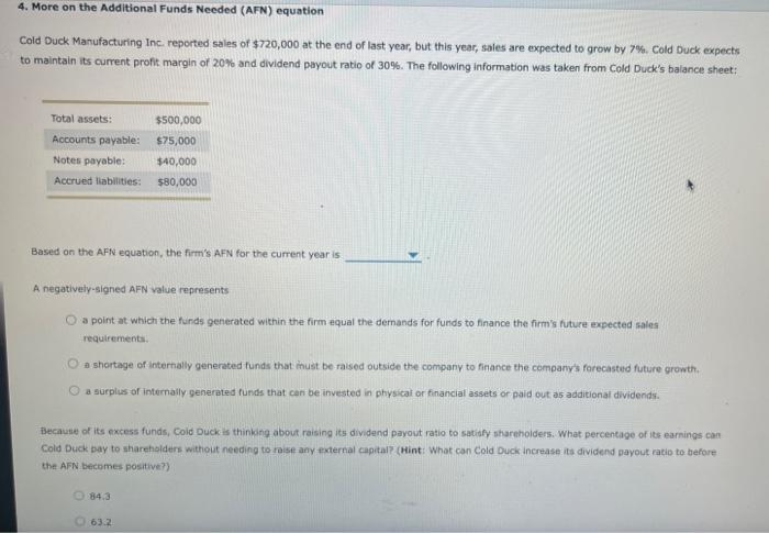 Solved 4. More on the Additional Funds Needed (AFN) equation | Chegg.com