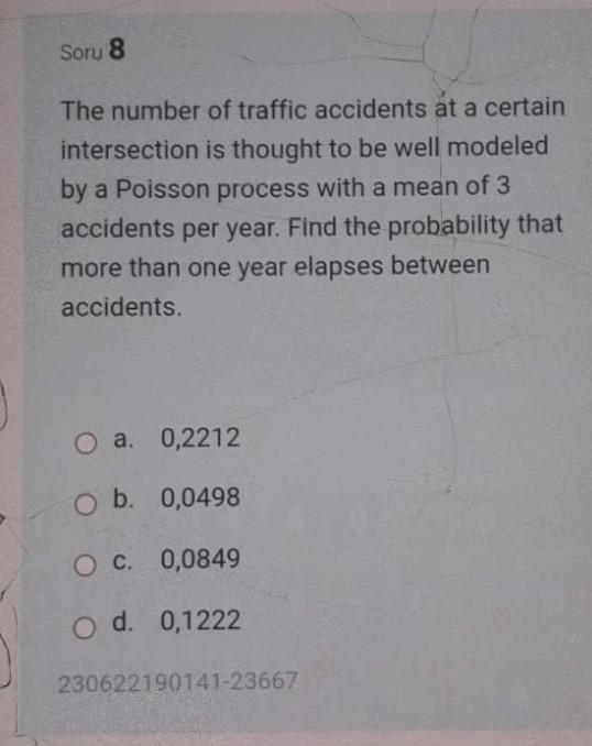 Solved The number of traffic accidents at a certain | Chegg.com