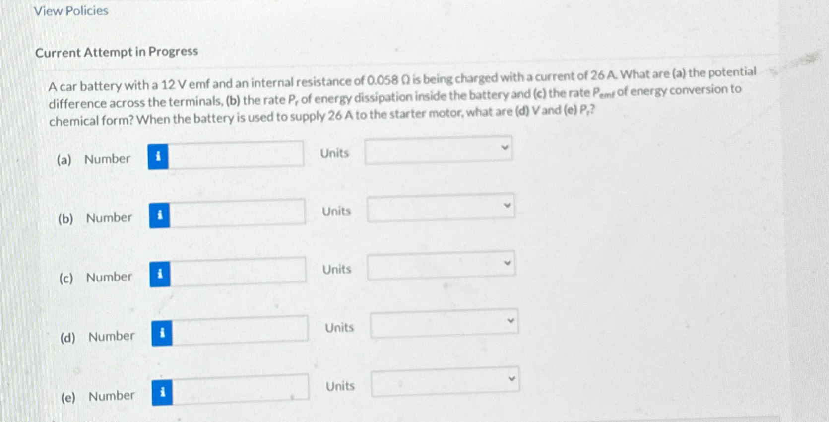 Solved View PoliciesCurrent Attempt in ProgressA car battery | Chegg.com