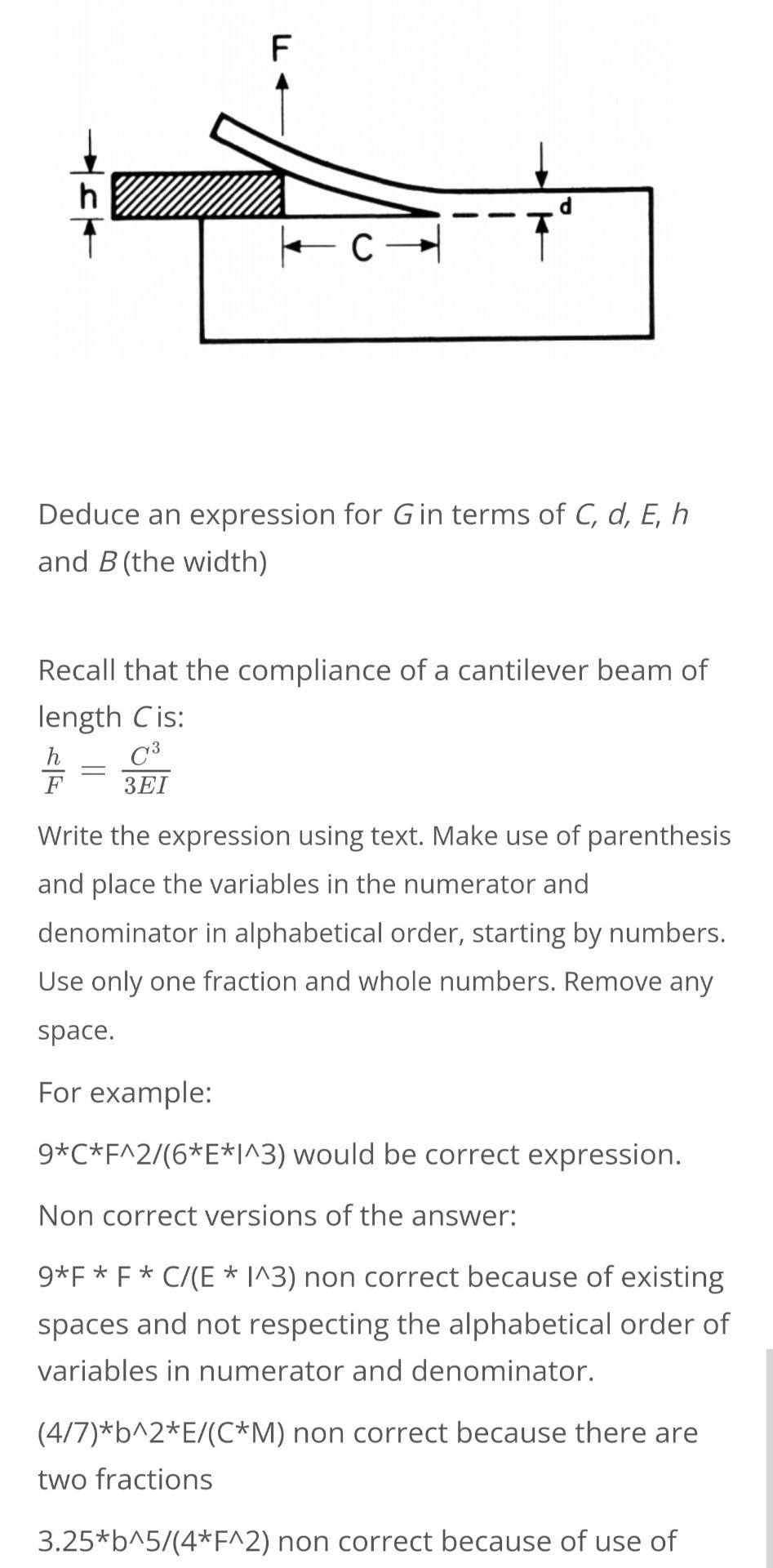 Solved Deduce an expression for G in terms of C,d,E,h and B | Chegg.com