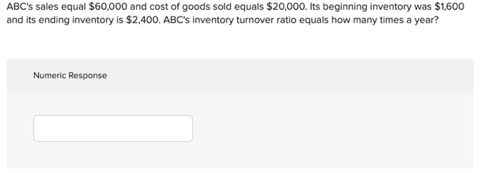 Solved ABC's sales equal $60,000 and cost of goods sold | Chegg.com