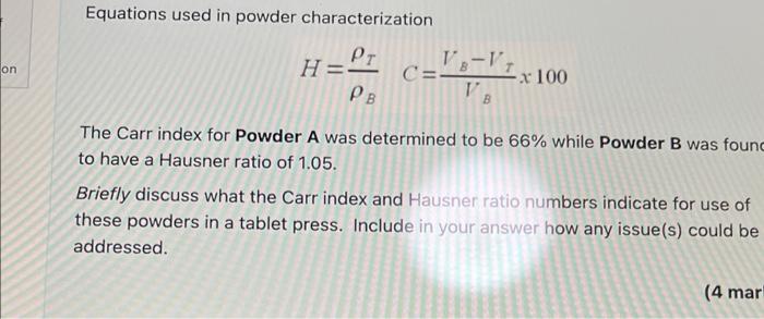 Solved Equations used in powder characterization | Chegg.com