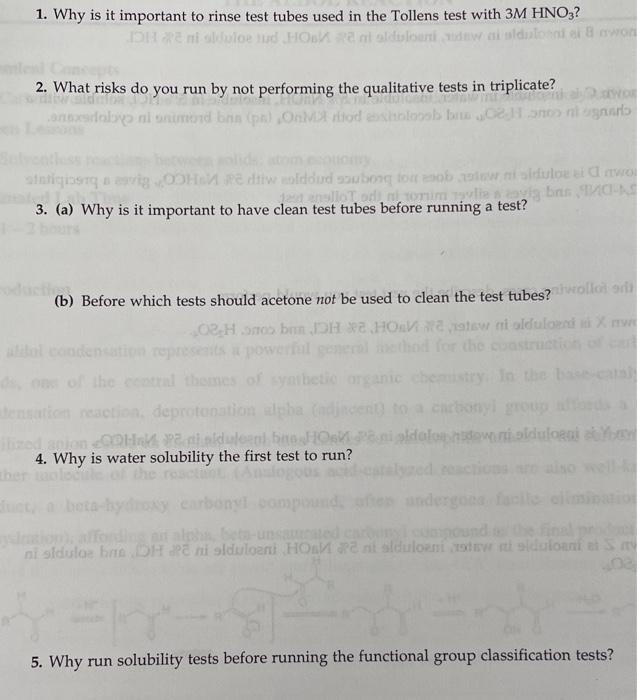 Solved 1. Why is it important to rinse test tubes used in | Chegg.com