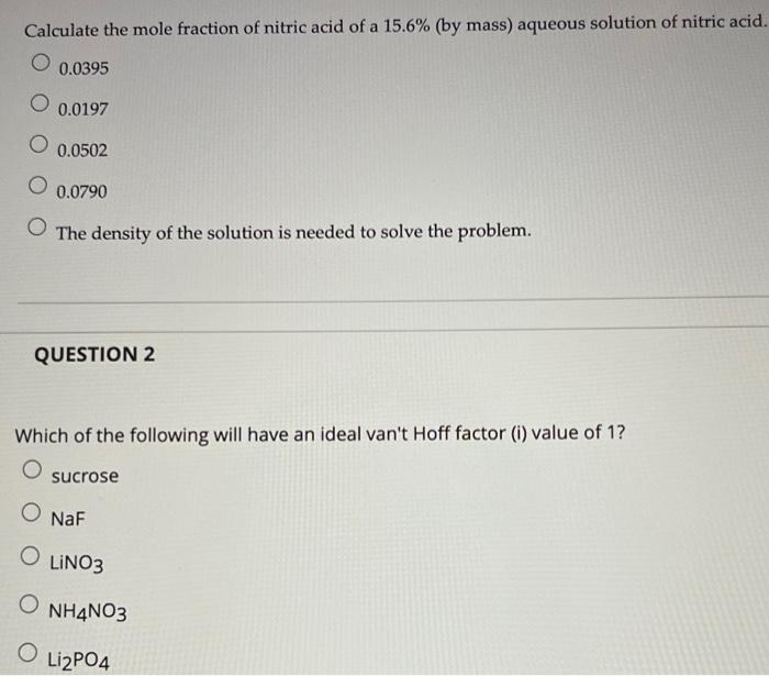 [Solved]: Calculate the mole fraction of nitric acid of a