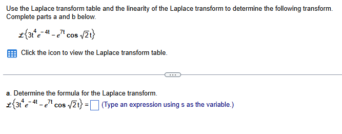 Solved Use the Laplace transform table and the linearity of | Chegg.com
