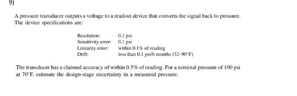 Solved A pressure transducer outputs a voltage to a readout | Chegg.com