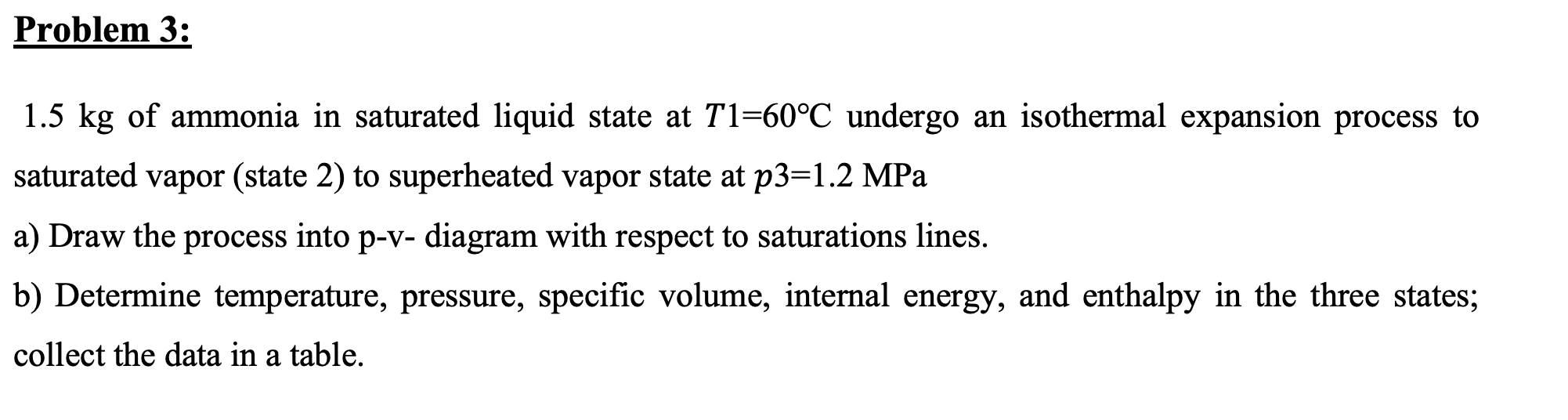 Solved Problem 3:1.5kg ﻿of ammonia in saturated liquid state | Chegg.com