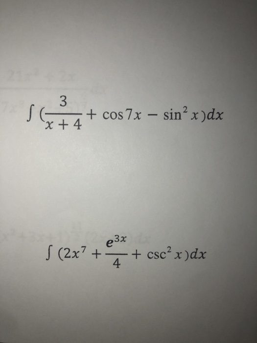 Solved +a+cos 7x – sin²x)dx S (2x? +* + csc? x)dx | Chegg.com