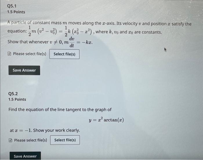Solved A particle of constant mass m moves along the x-axis. | Chegg.com